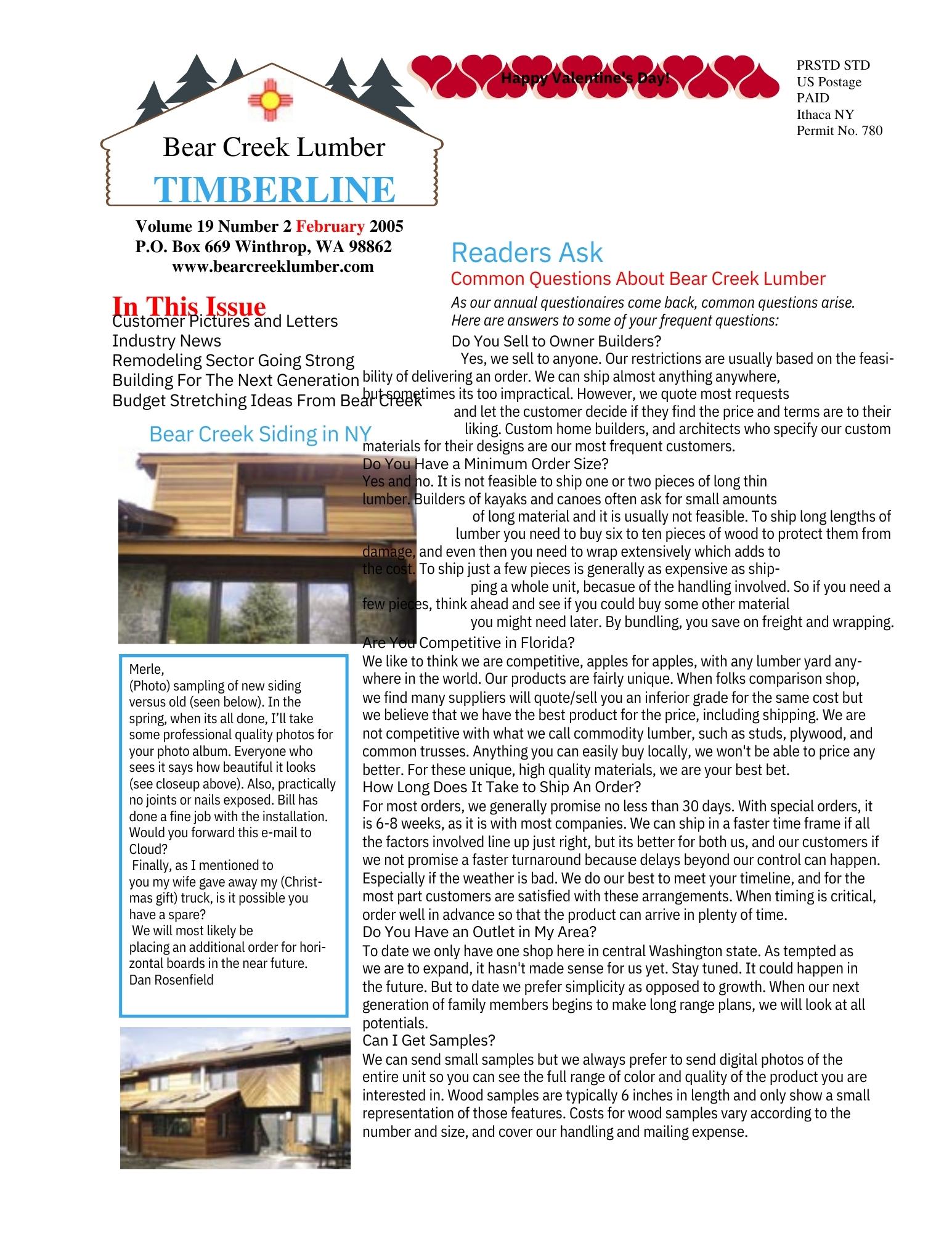 Timberline Newsletter February 2005 - Bear Creek Lumber