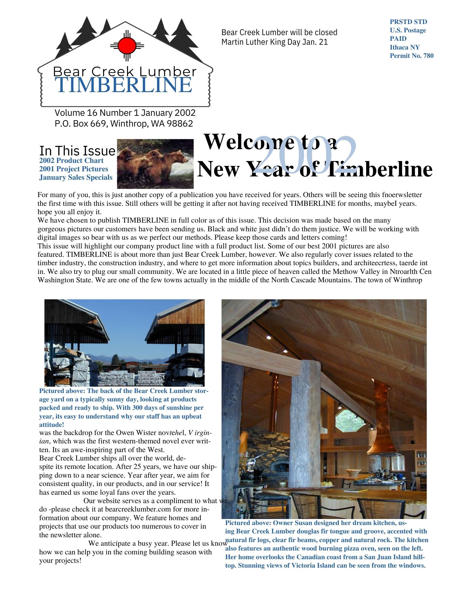 Timberline Newsletter January 2002 - Bear Creek Lumber