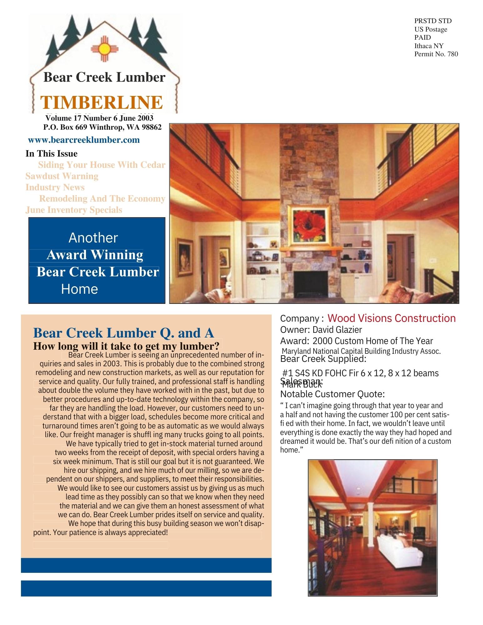Timberline Newsletter June 2003 - Bear Creek Lumber