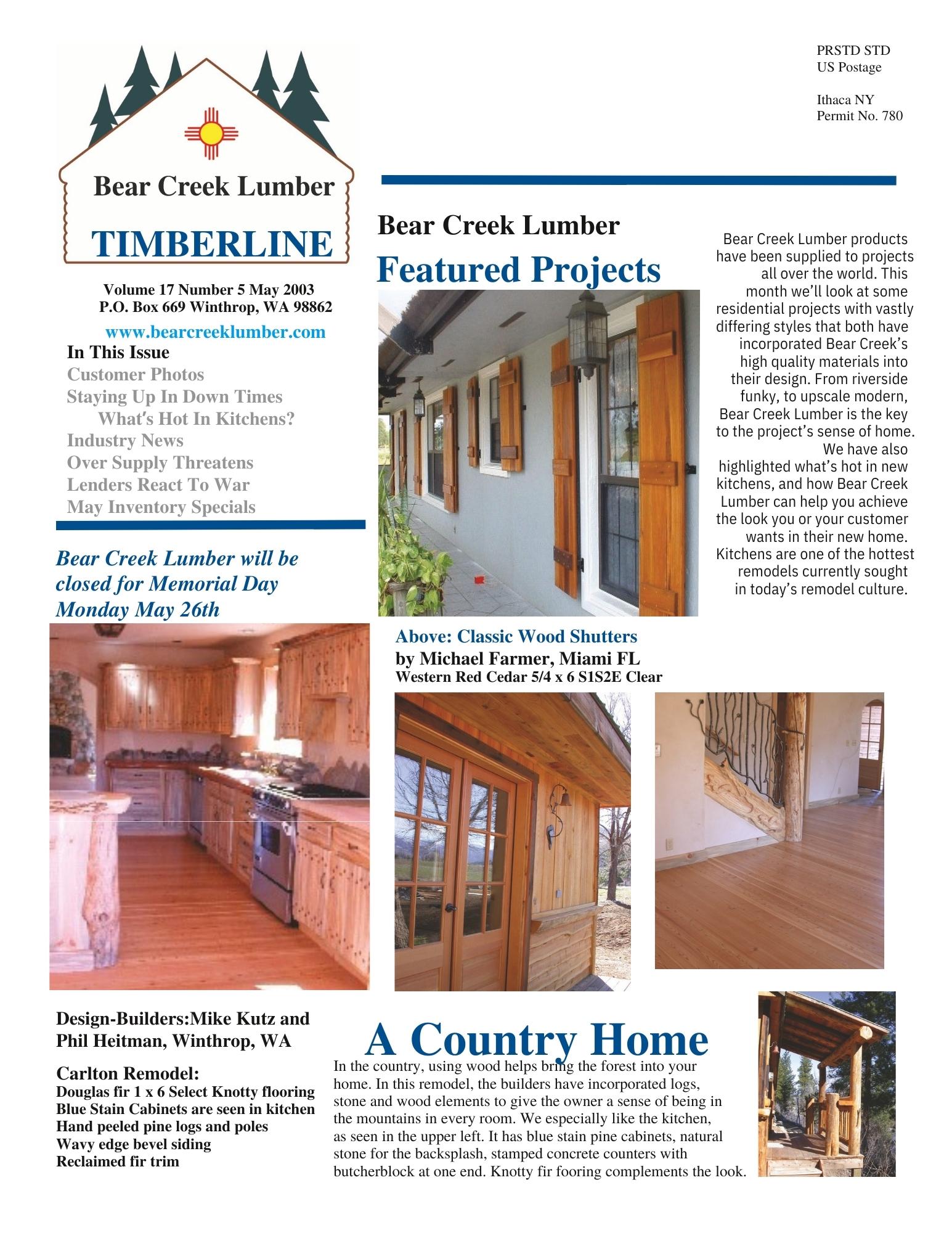 Timberline Newsletter May 2003 - Bear Creek Lumber