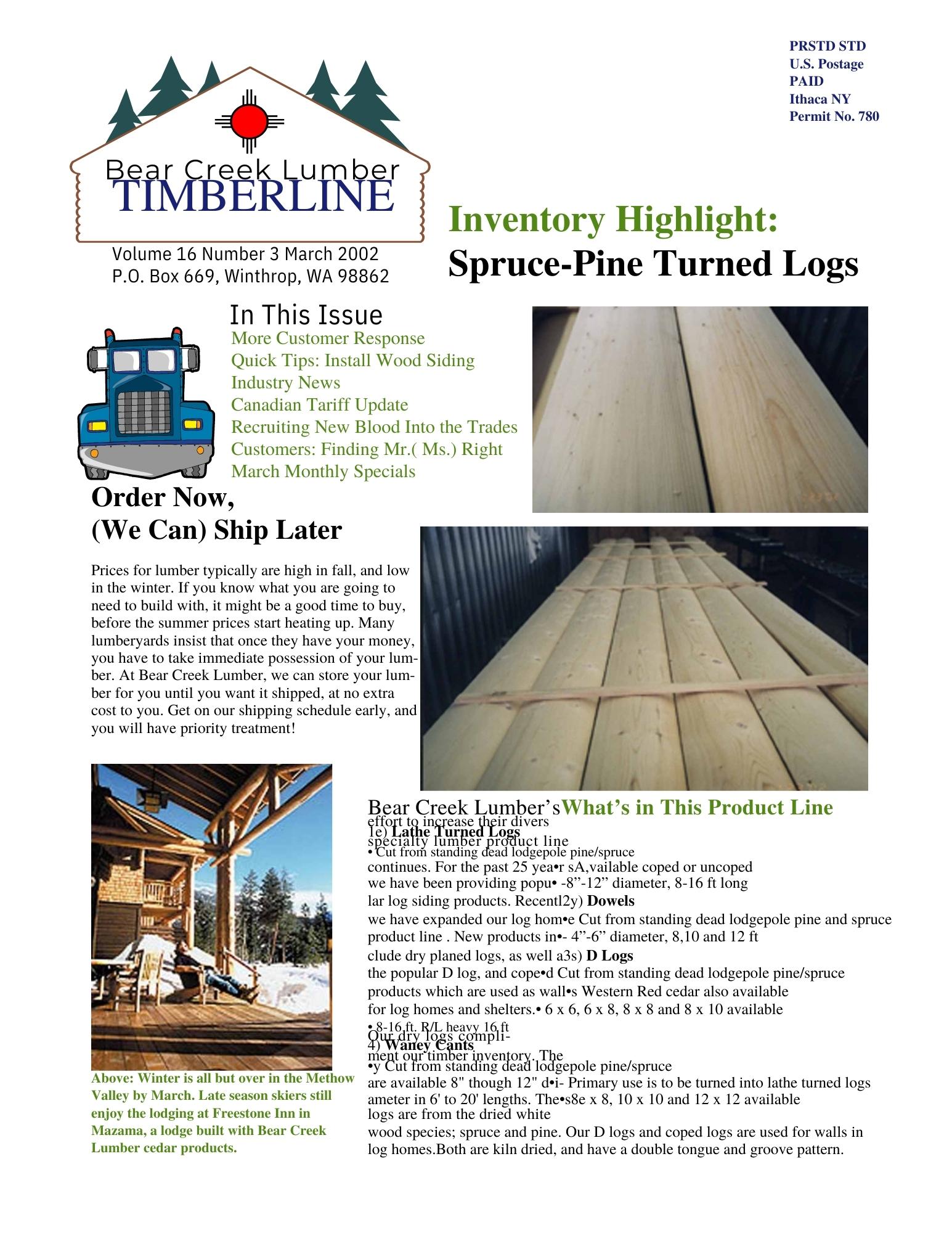 Timberline Newsletter March 2002 - Bear Creek Lumber