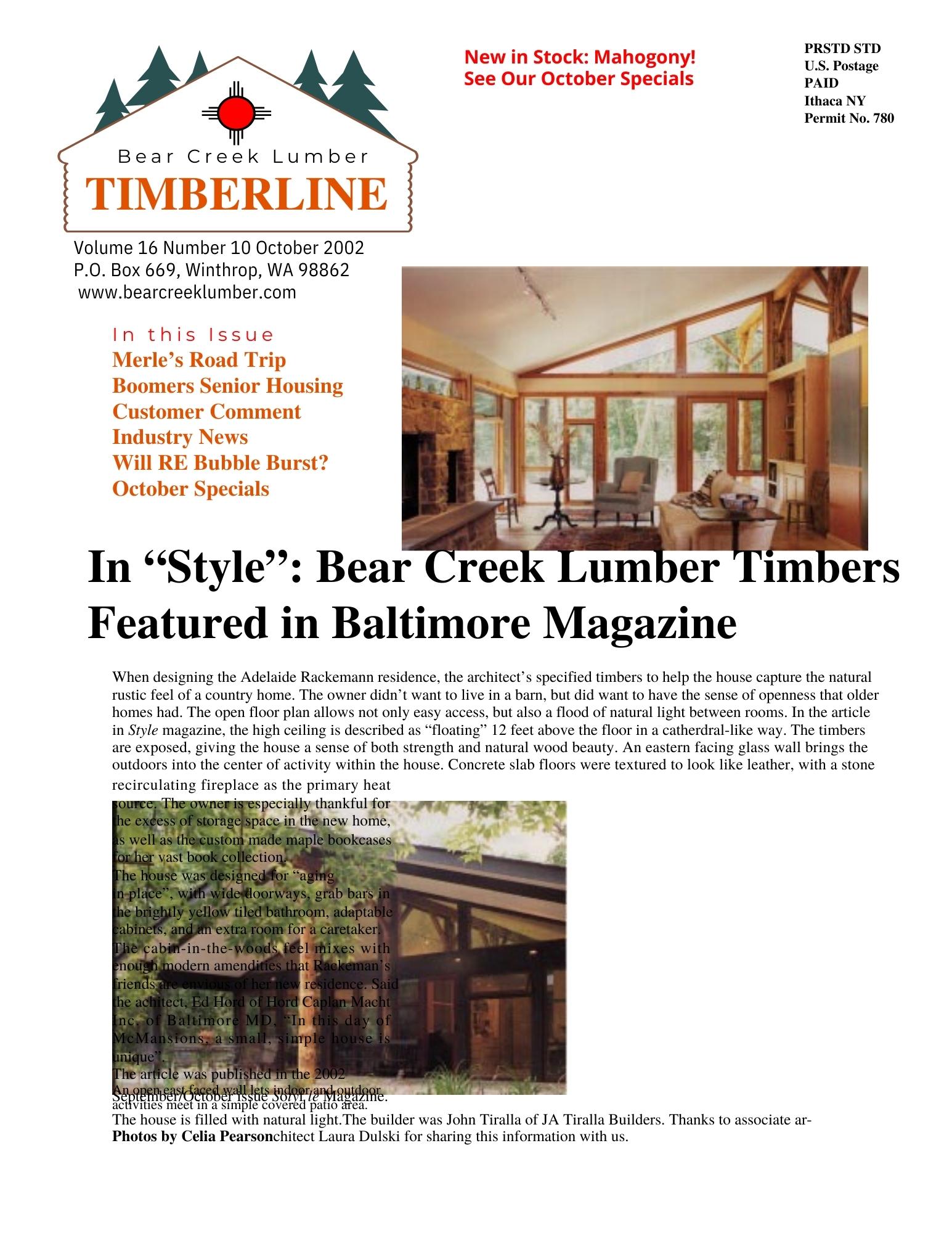 Timberline Newsletter October 2002 - Bear Creek Lumber